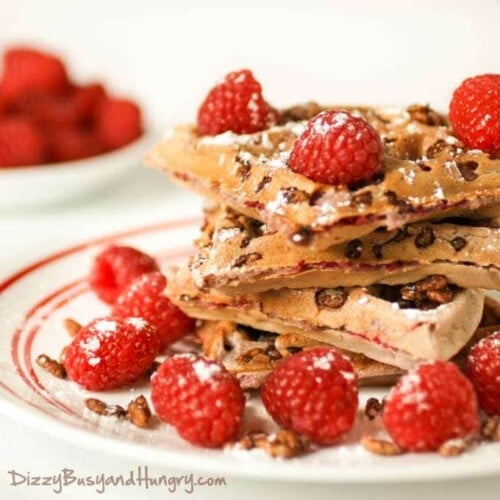 Chocolate Crunch Raspberry Waffles - Dizzy Busy and Hungry!