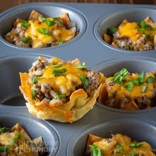 Wonton Cheeseburger Cups - Dizzy Busy and Hungry!