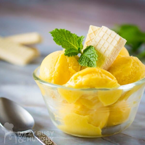 How To Make Easy Mango Frozen Yogurt (4 Ingredients) - Dizzy Busy and ...