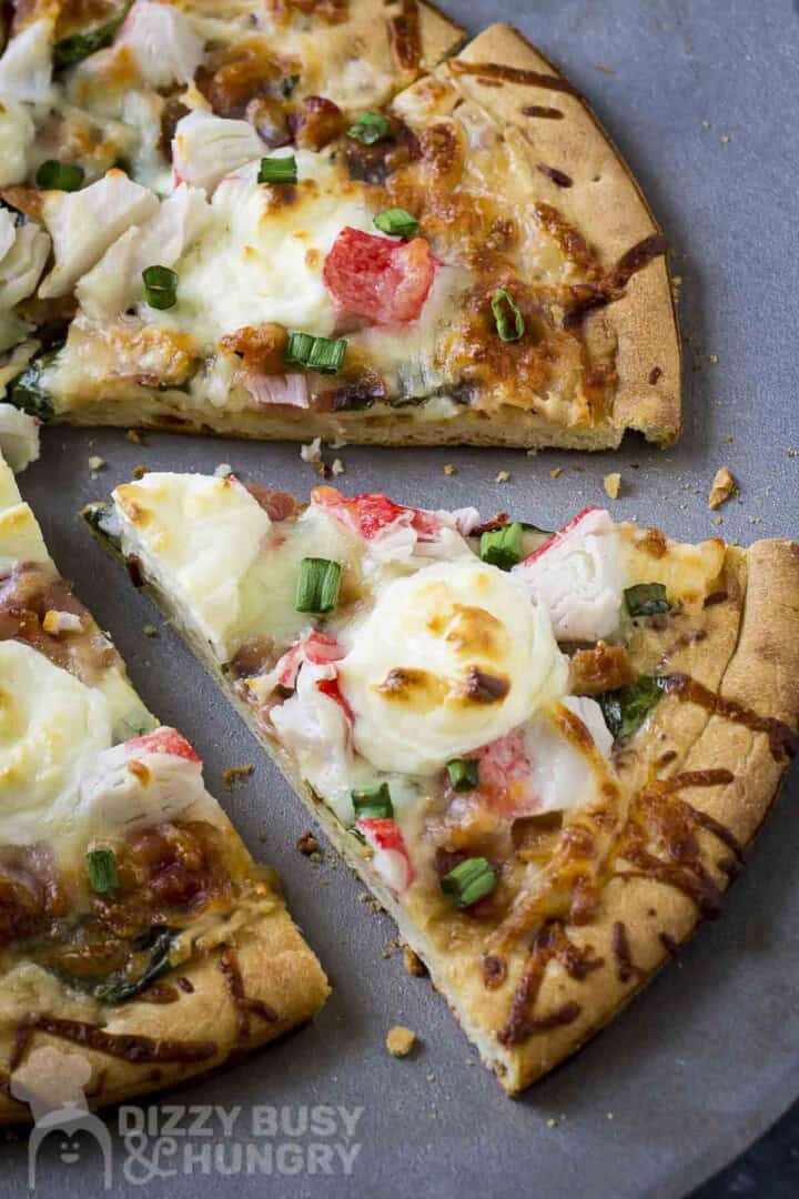 Easy Creamy Crab Pizza With Bacon and Spinach - Dizzy Busy and Hungry!