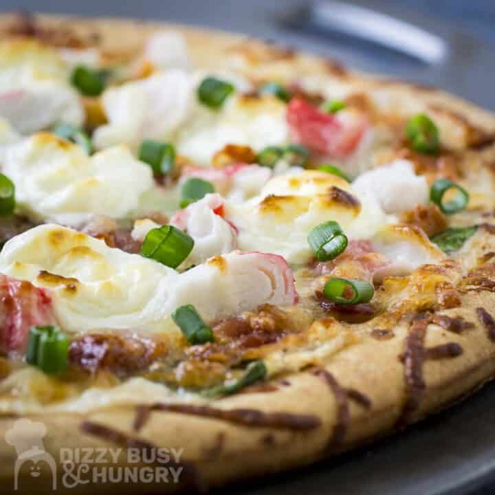 Easy Creamy Crab Pizza With Bacon and Spinach - Dizzy Busy and Hungry!