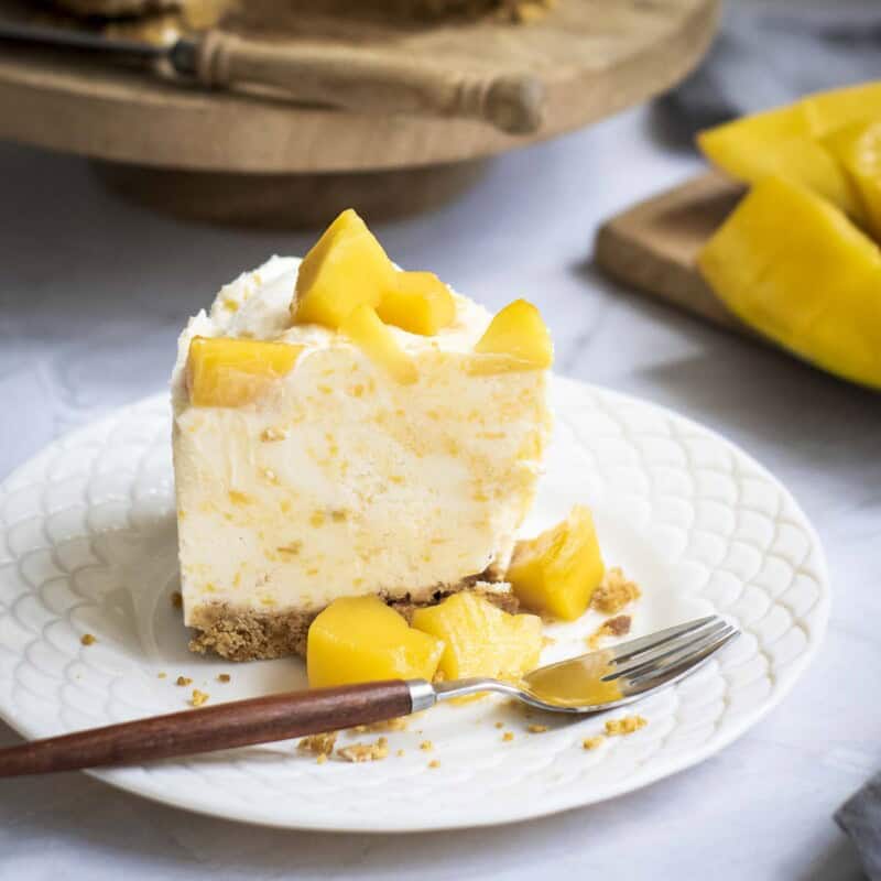 Creamy and Indulgent No Bake Mango Cheesecake - Dizzy Busy and Hungry!