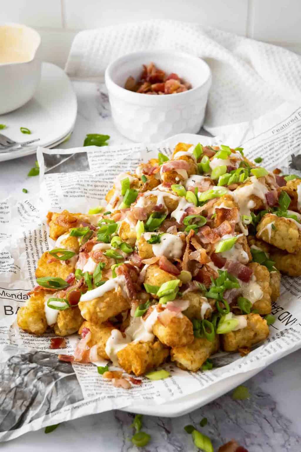 Crowd Pleasing Loaded Tater Tots Appetizer - Dizzy Busy and Hungry!