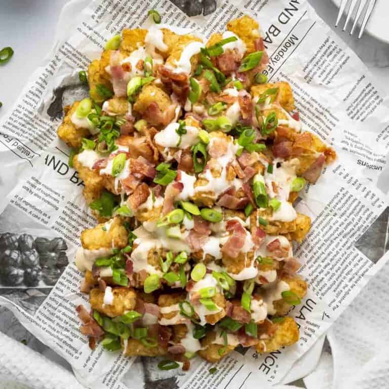 Crowd Pleasing Loaded Tater Tots Appetizer - Dizzy Busy and Hungry!