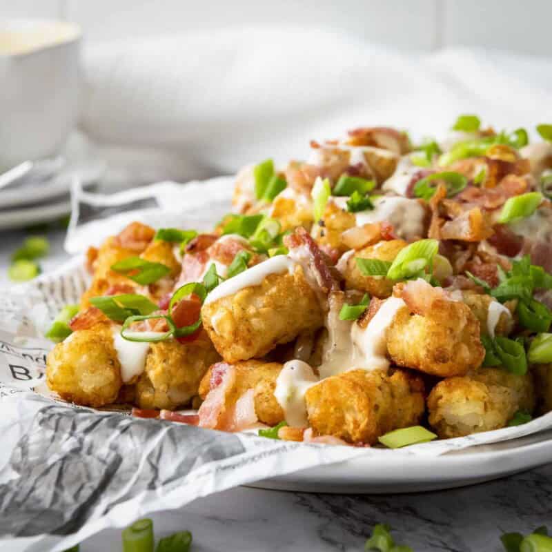 Crowd Pleasing Loaded Tater Tots Appetizer - Dizzy Busy and Hungry!