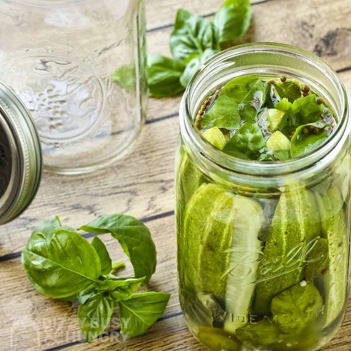 No-Cook Refrigerator Pickles With Jalapeno And Basil - Dizzy Busy and ...