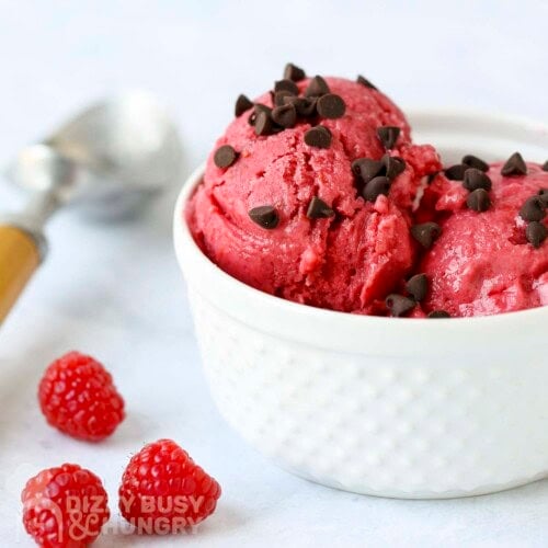 5 Minute Raspberry Frozen Yogurt - Dizzy Busy and Hungry!
